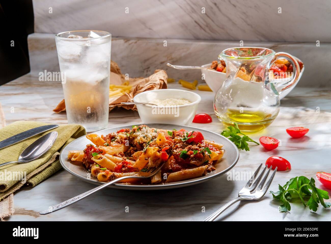 Authentic Italian dinner penne ragu alla bolognese Stock Photo - Alamy