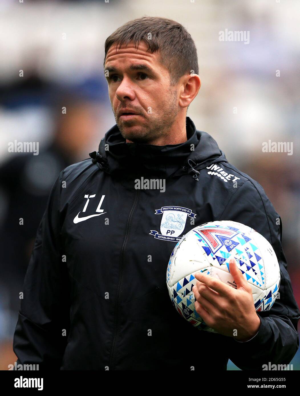 Preston North End fitness coach Tom Little during a warm up before the ...