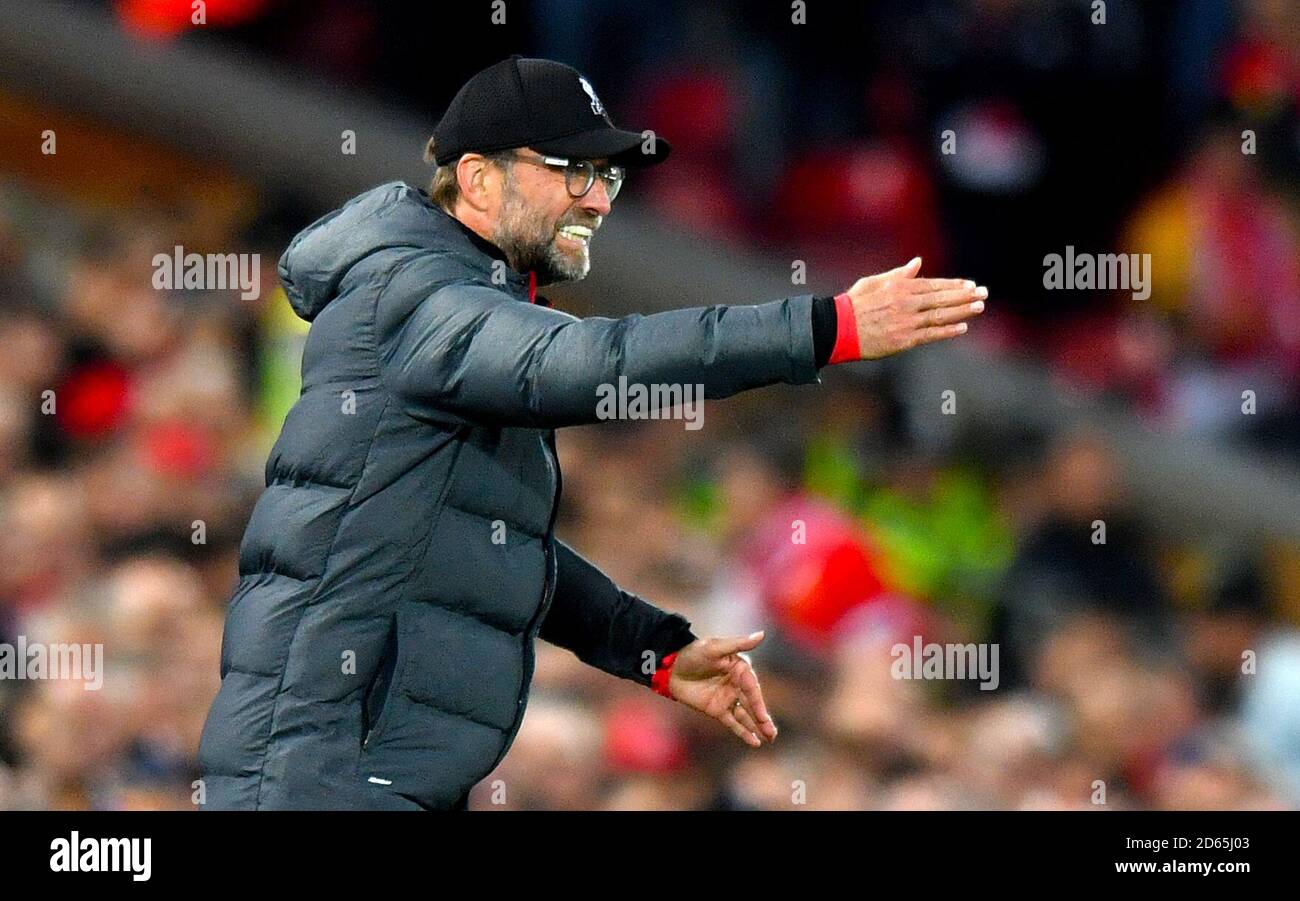 Liverpool manager Jurgen Klopp gestures on the touchline Stock Photo ...