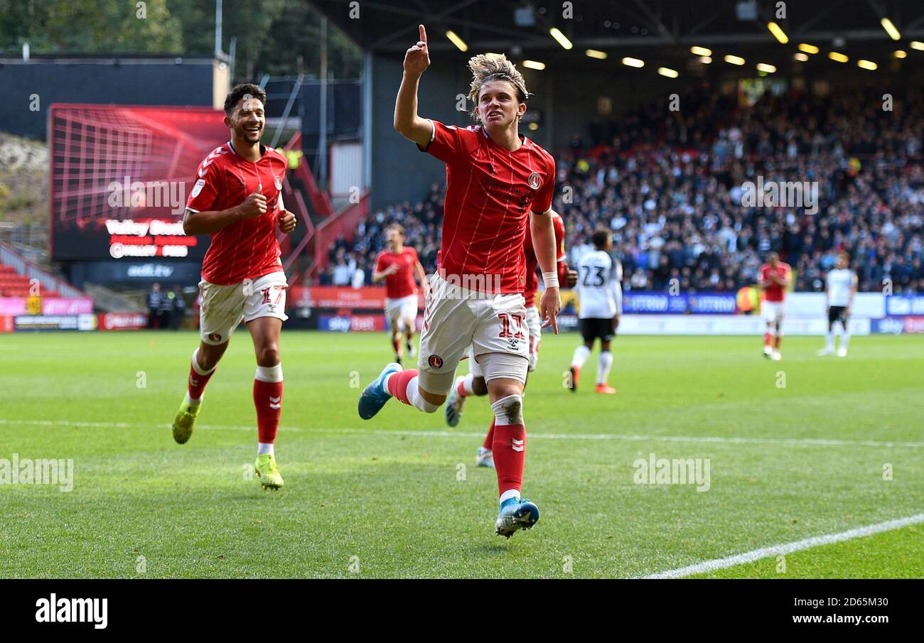 Charlton Athletic's Conor Gallagher celebrates scoring his side's third ...