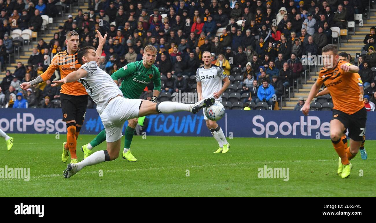 Derby County's Martyn Waghorn has a shot on goal Stock Photo - Alamy