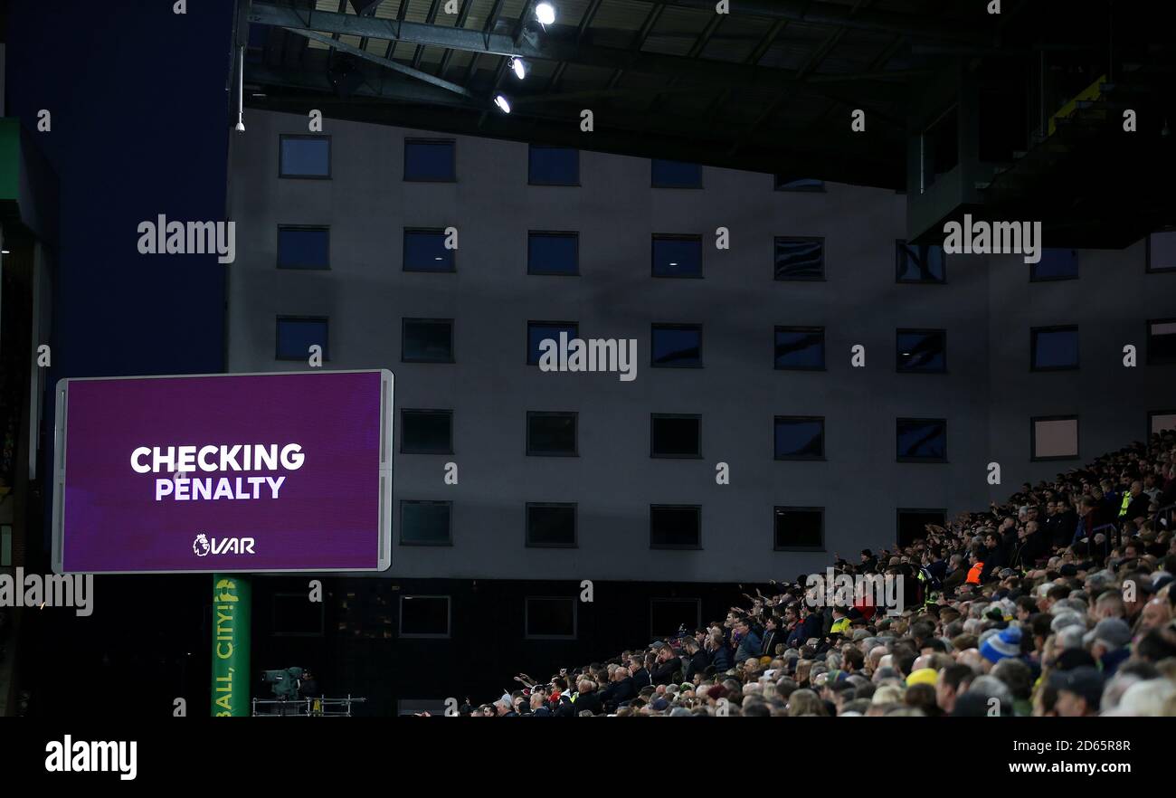 General view of the big screen as a penalty is given by VAR for the ...