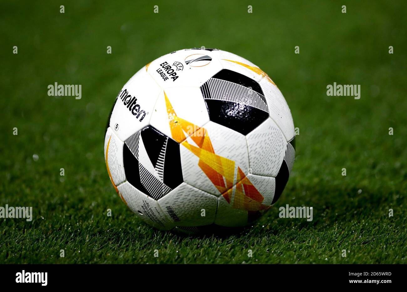 A general view of the official match ball during the pre-match warm up ...
