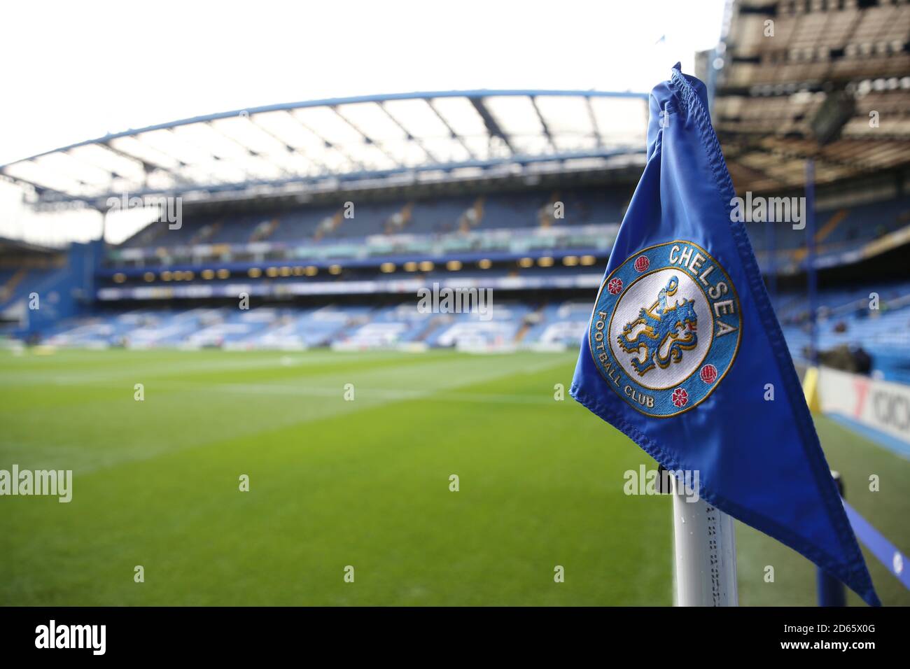 A general view of a Chelsea corner flag at Stamford Bridge, London ...