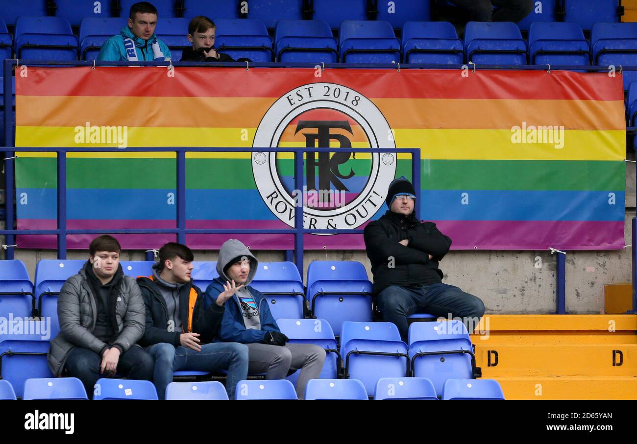 A Tranmere Rovers rainbow flag hangs in the stands Stock Photo - Alamy