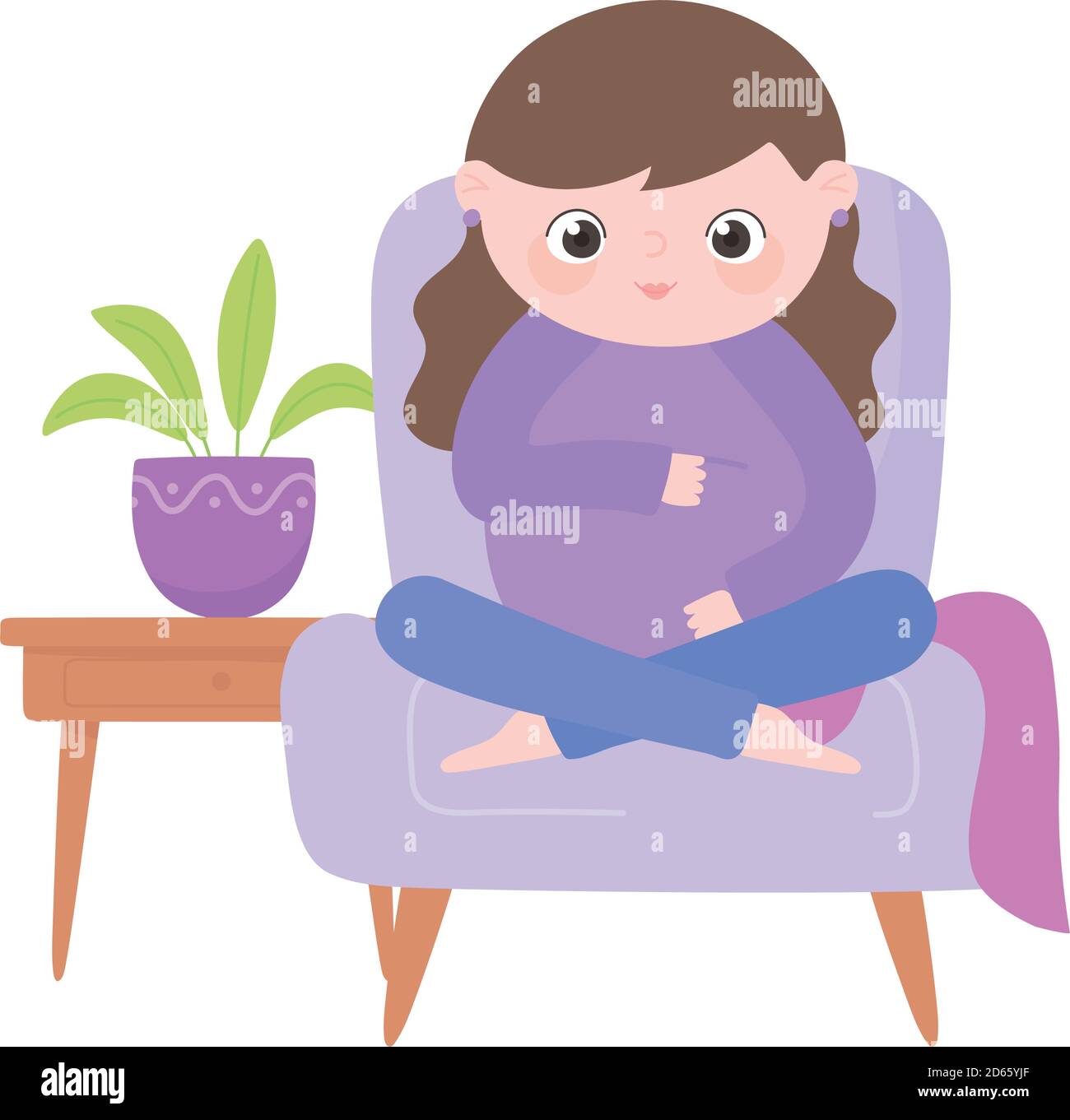 pregnancy and maternity, cute pregnant woman sitting on chair cartoon ...