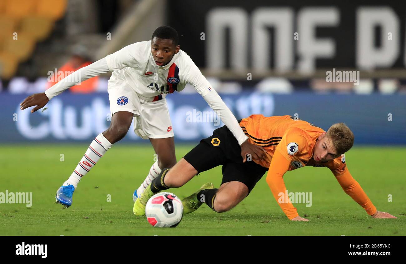 Paris Saint-Germain's Jonathan Mutombo (left) and Wolverhampton ...