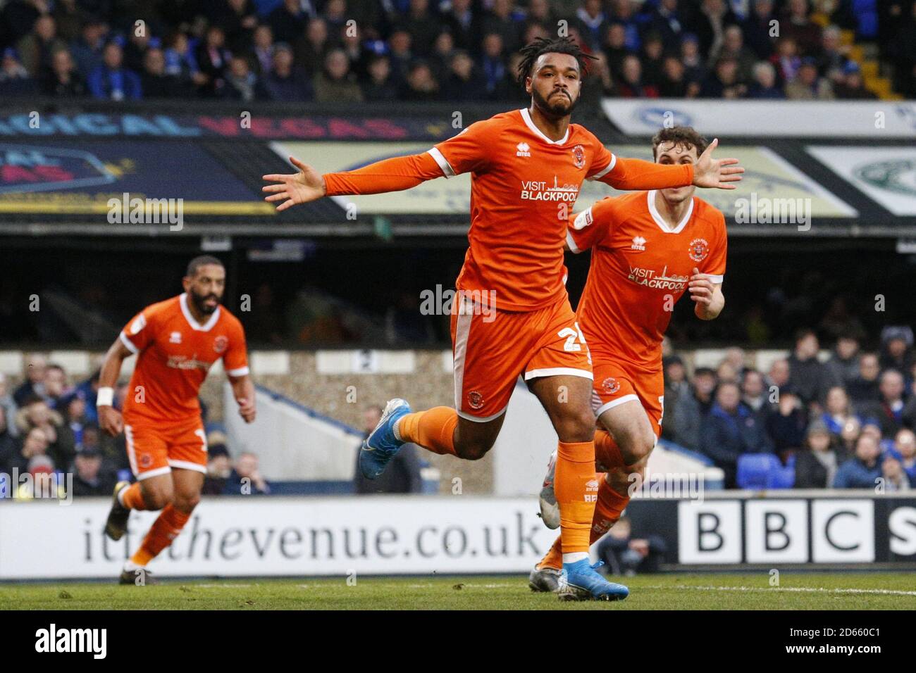 Blackpool's Joe Nuttall celebrates scoring his side's first goal of the ...