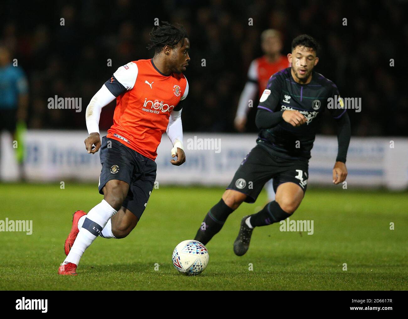 Luton Town's Pelly-Ruddock Mpanzu (left) and Charlton Athletic's ...