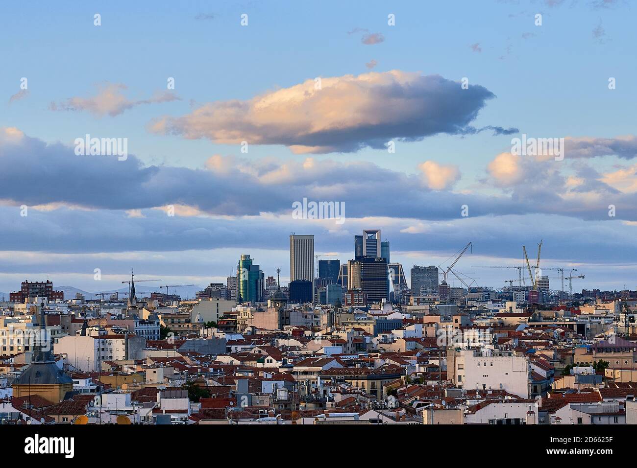 The business district of Madrid with it's skyscrapers as seen from ...