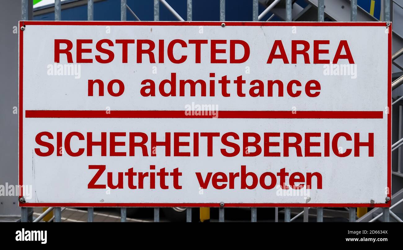 German sign "Sicherheitsbereich zutritt verboten - Restricted area no ...