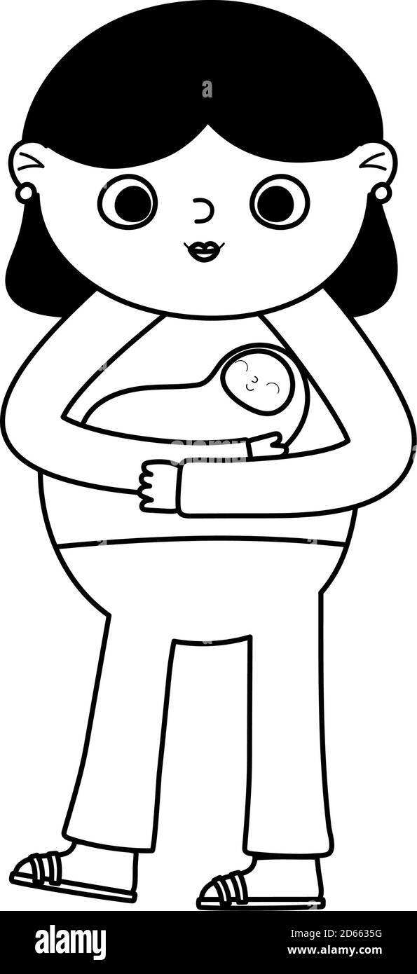 pregnancy and maternity, cute mom carrying baby cartoon vector ...