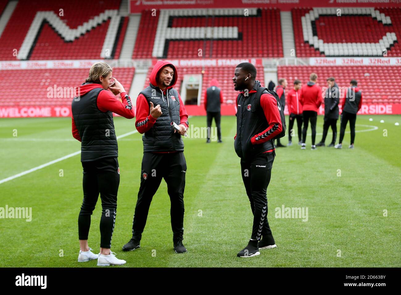 Charlton Athletic players on the pitch at Riverside Stadium Stock Photo ...