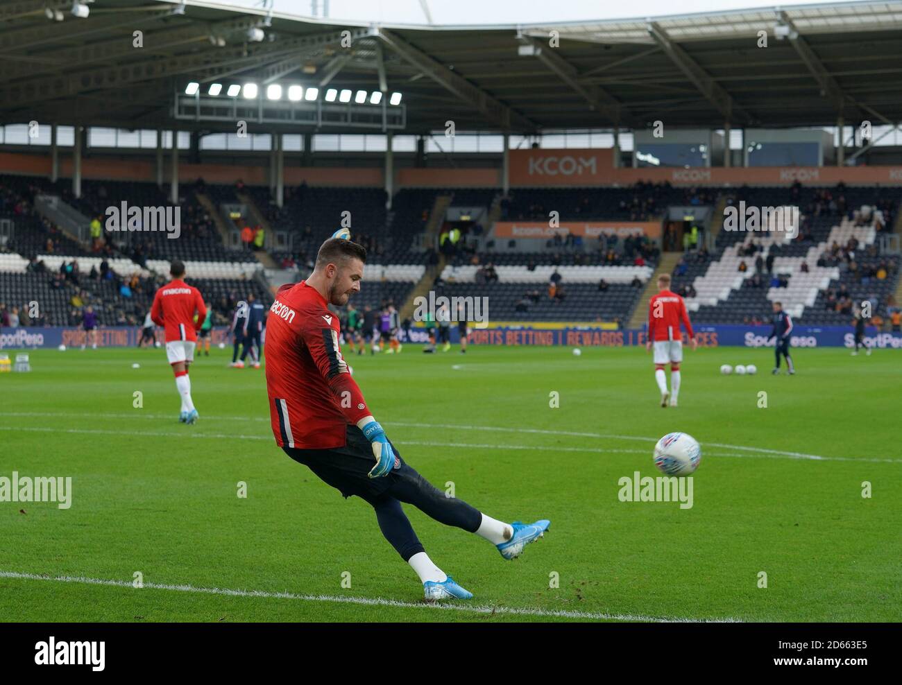 Stoke City goalkeeper Jack Butland during practice at the Kcom stadium ...
