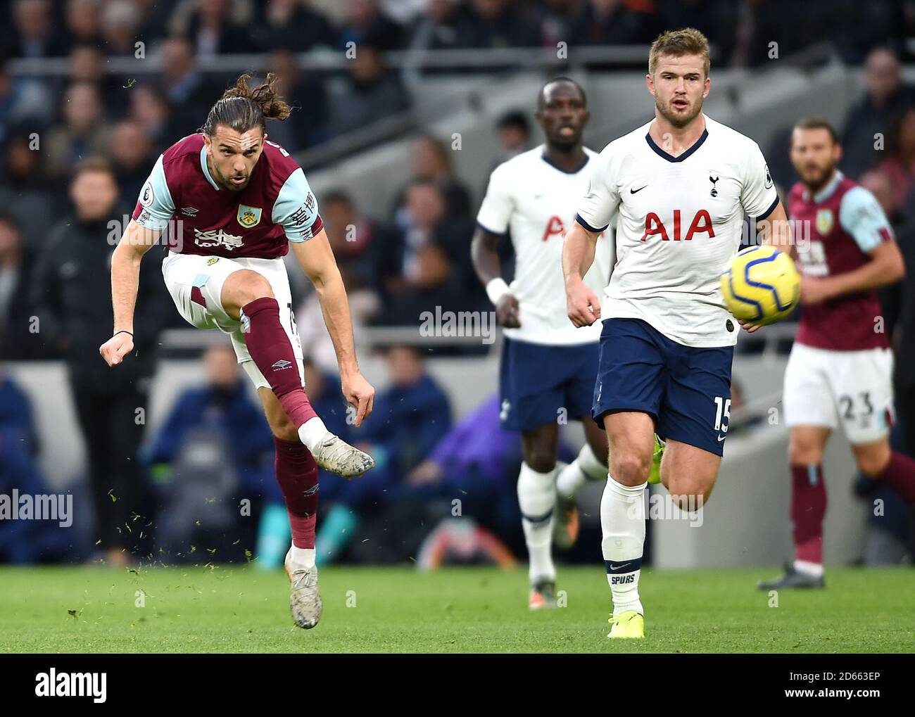 Burnley's Jay Rodriguez (left) shoots towards goal Stock Photo - Alamy