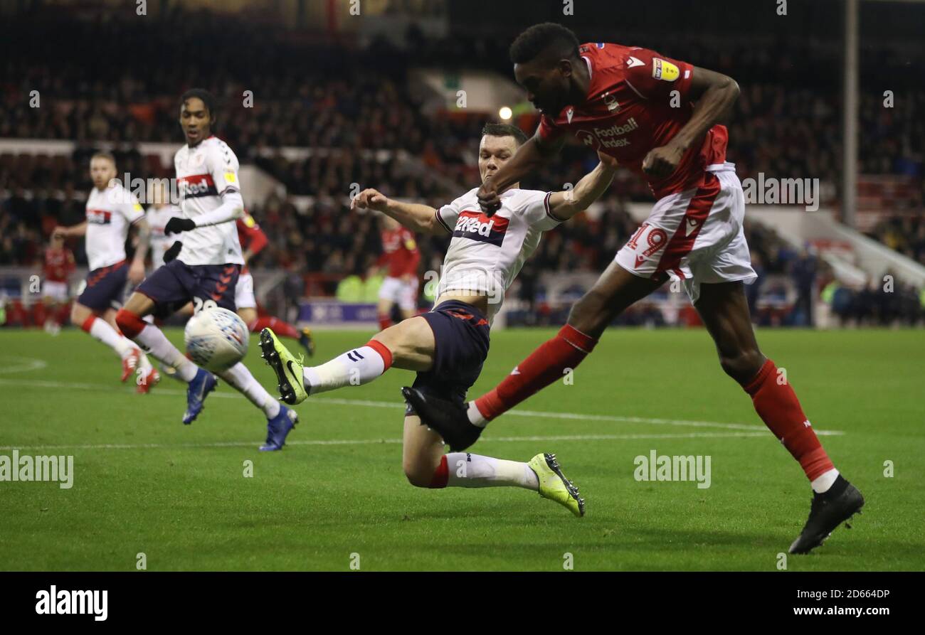 Nottingham Forest's Sammy Ameobi (right) in action with Middlesbrough's ...