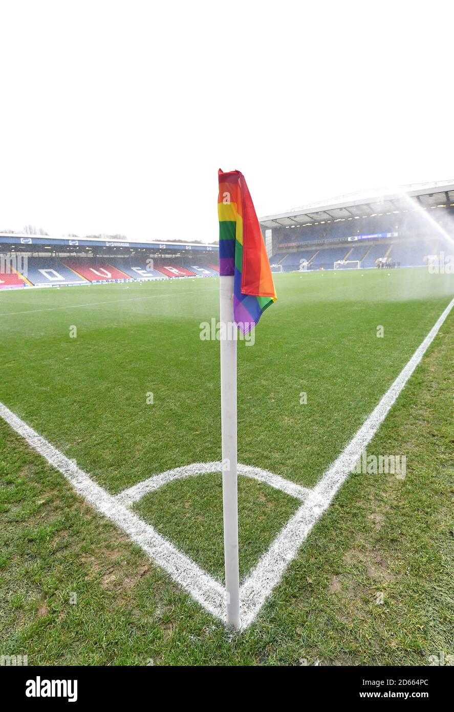 A general view a rainbow corner flag at Ewood Park Stock Photo - Alamy