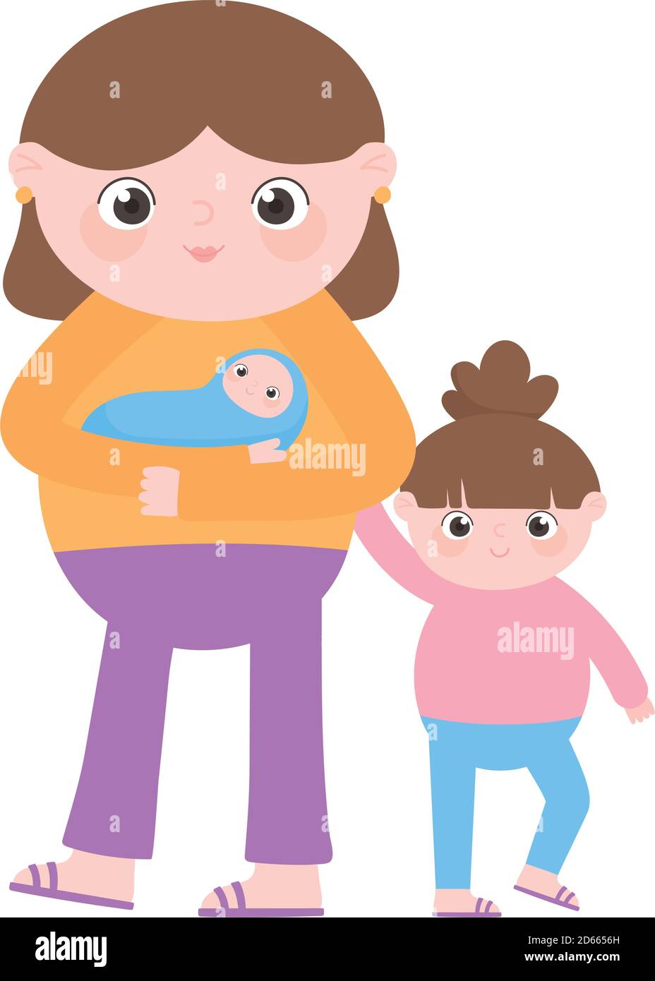 pregnancy and maternity, cute mom with baby and daughter cartoon vector illustration Stock ...