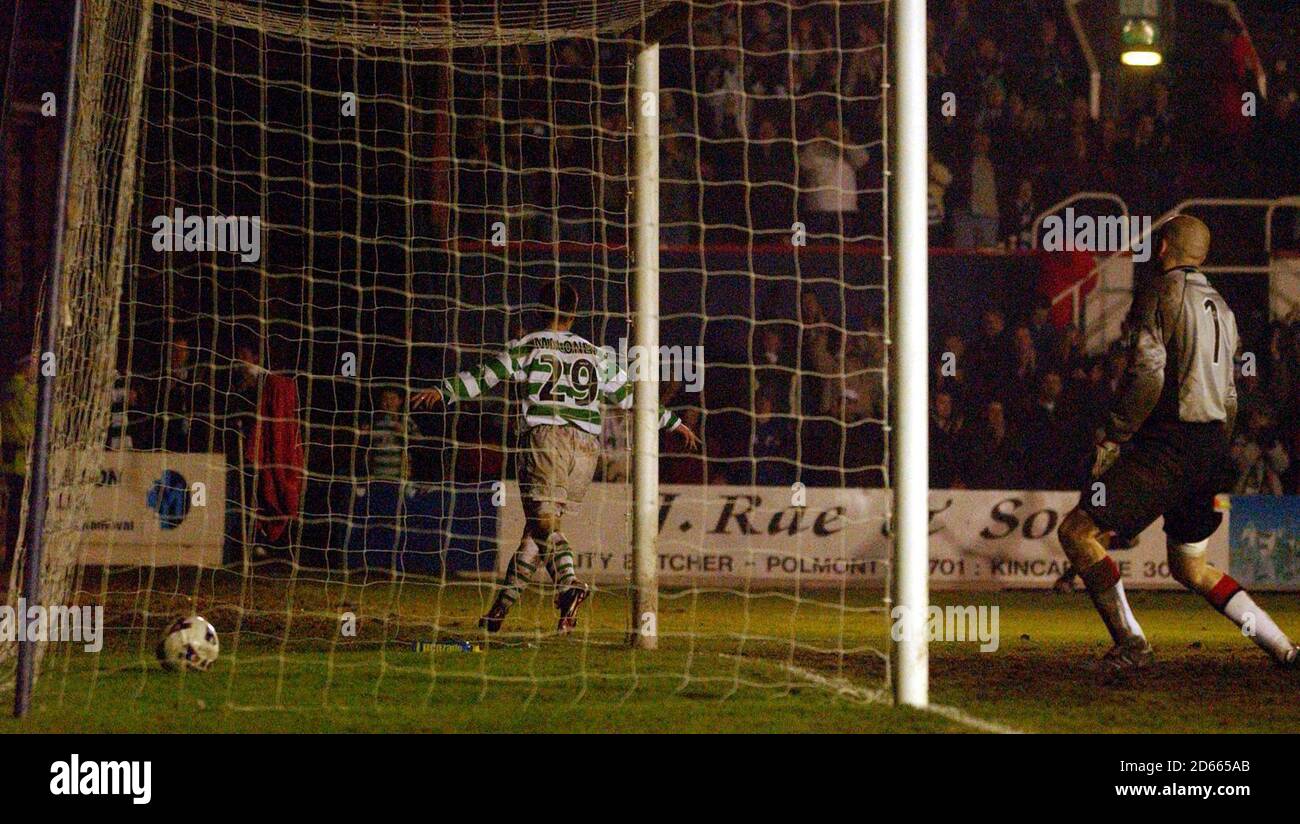 Alloa's goalkeeper Derek Soutar watches Shaun Malloney celebrates ...
