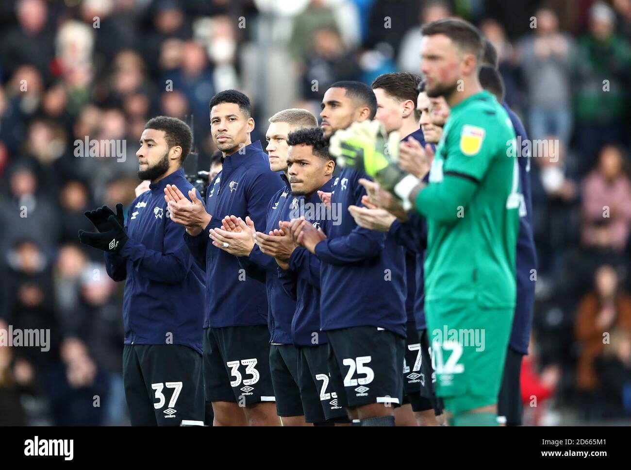 Derby County players during a minute applause for the late Jim Smith ...