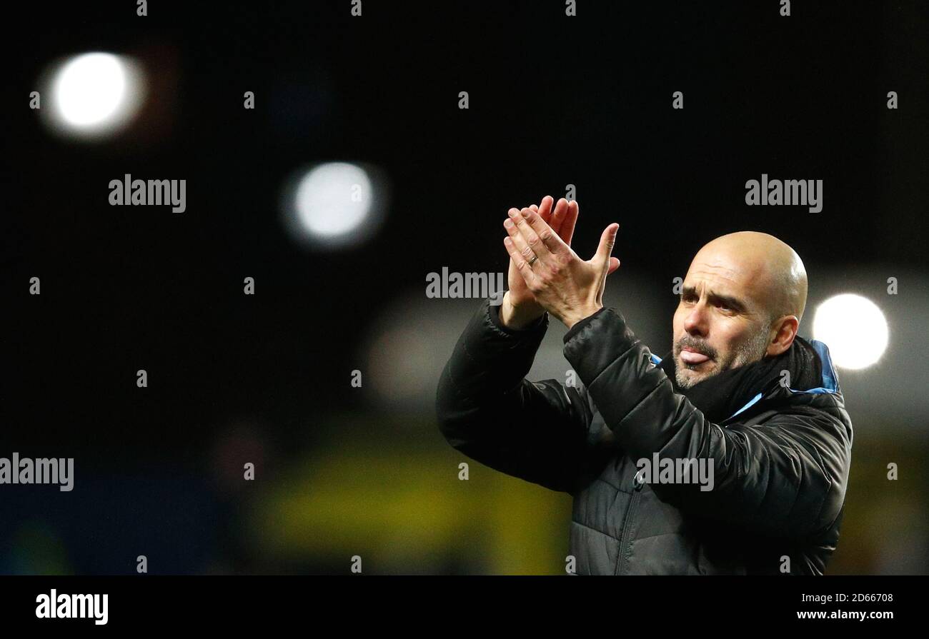 Manchester City manager Pep Guardiola reacts after the final whistle ...
