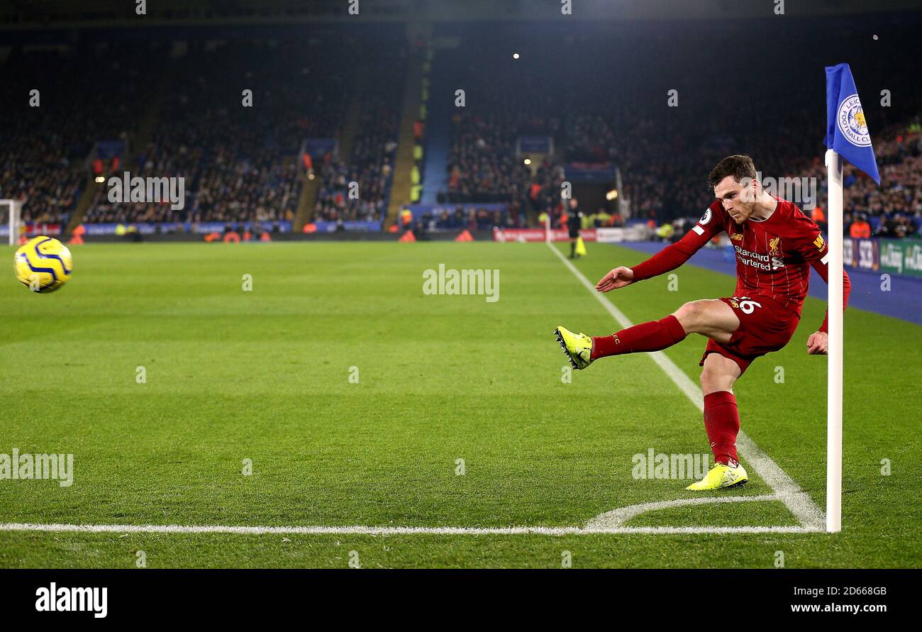 Liverpool's Andrew Robertson takes a corner Stock Photo - Alamy