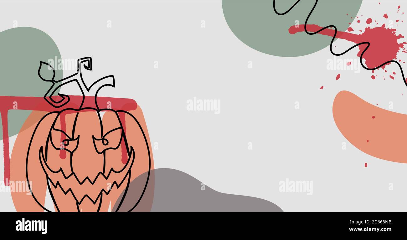 Banner of a pumpkin in a hand drawn linear style with colorful abstract ...