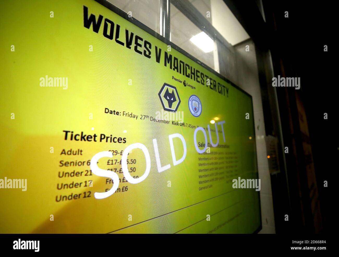 A general view of a sold out ticket sign prior to the beginning of the ...