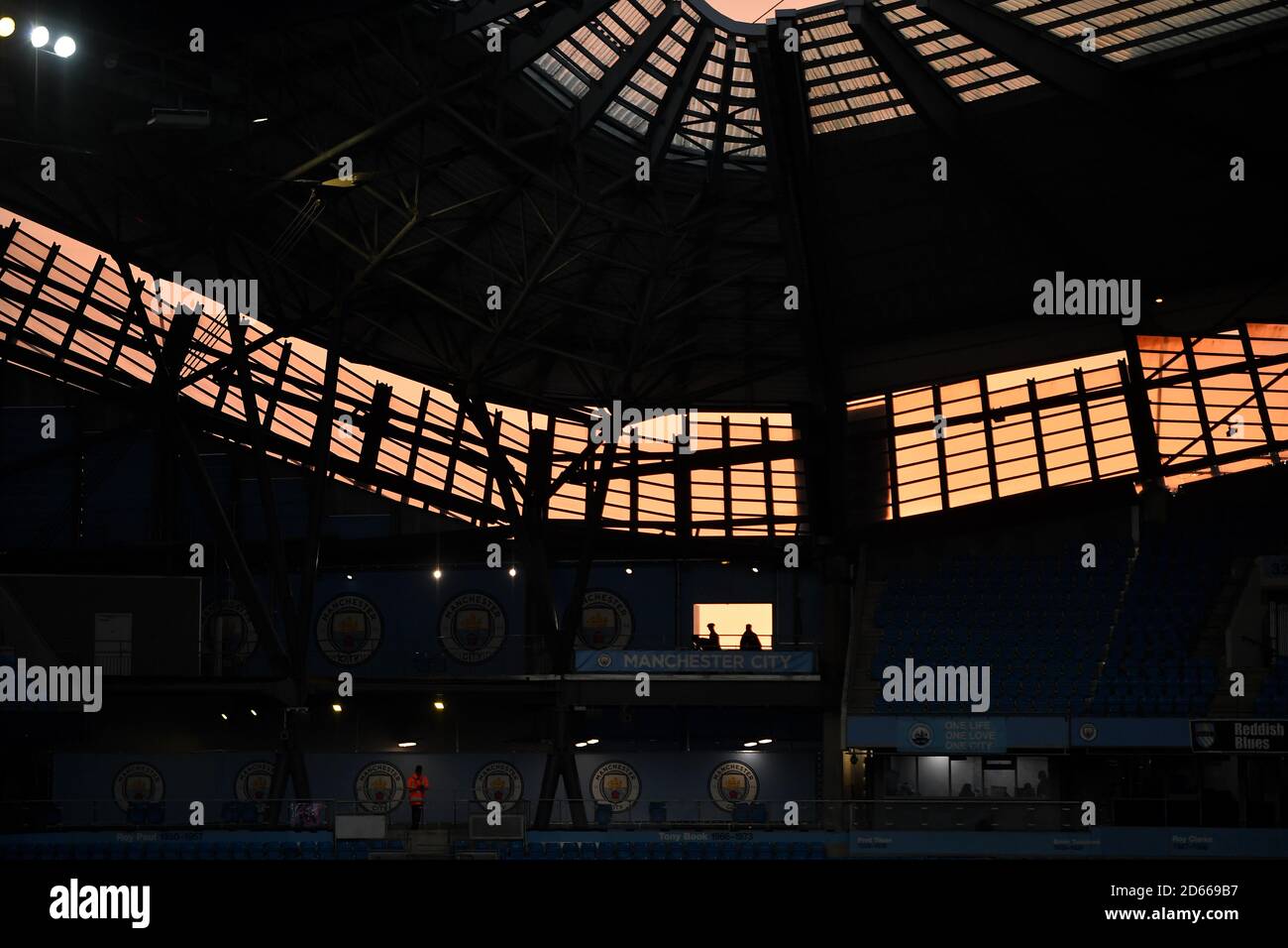 A view inside the Etihad Stadium as the sun begins to set before the ...