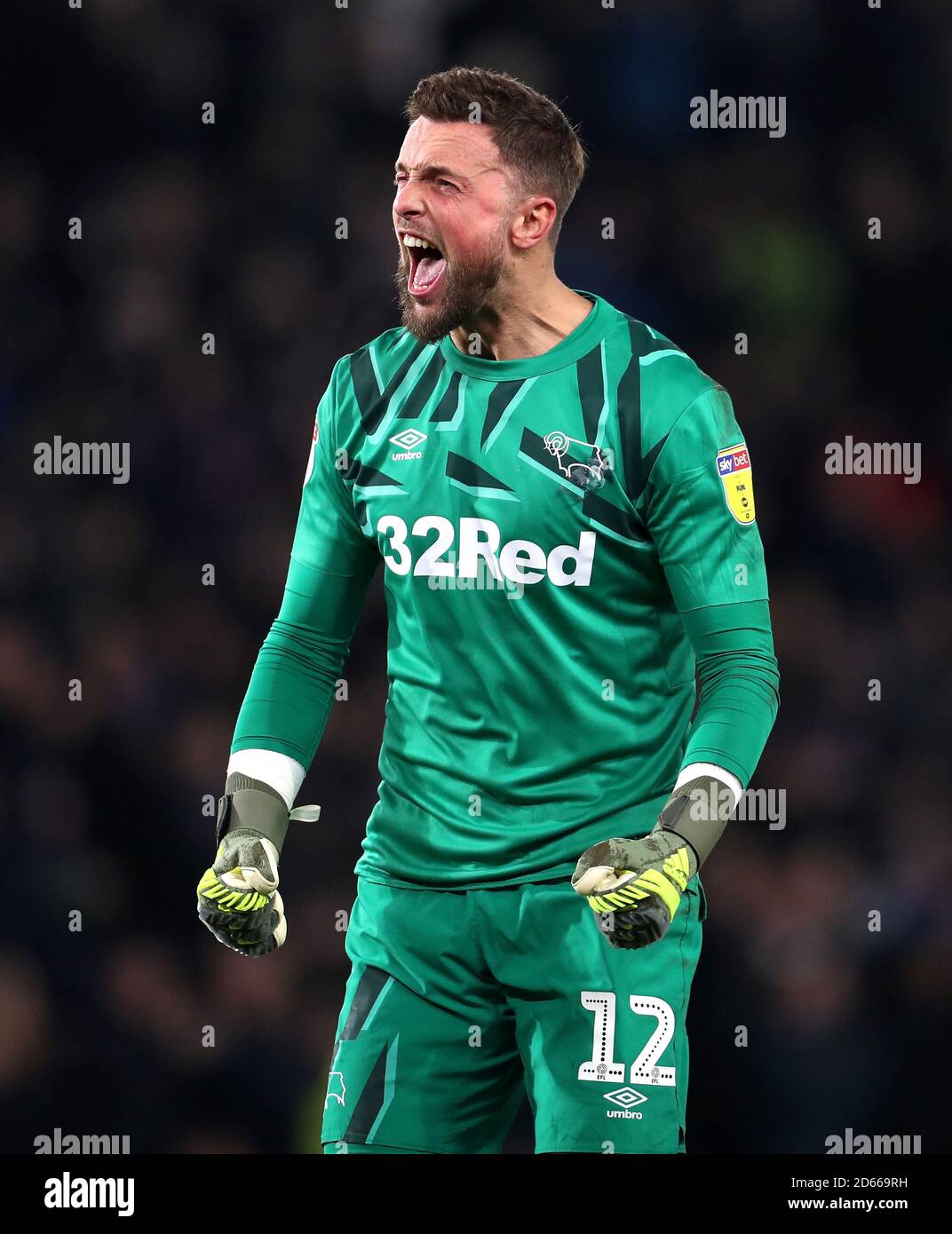 Derby County goalkeeper Ben Hamer celebrates their second goal of the ...