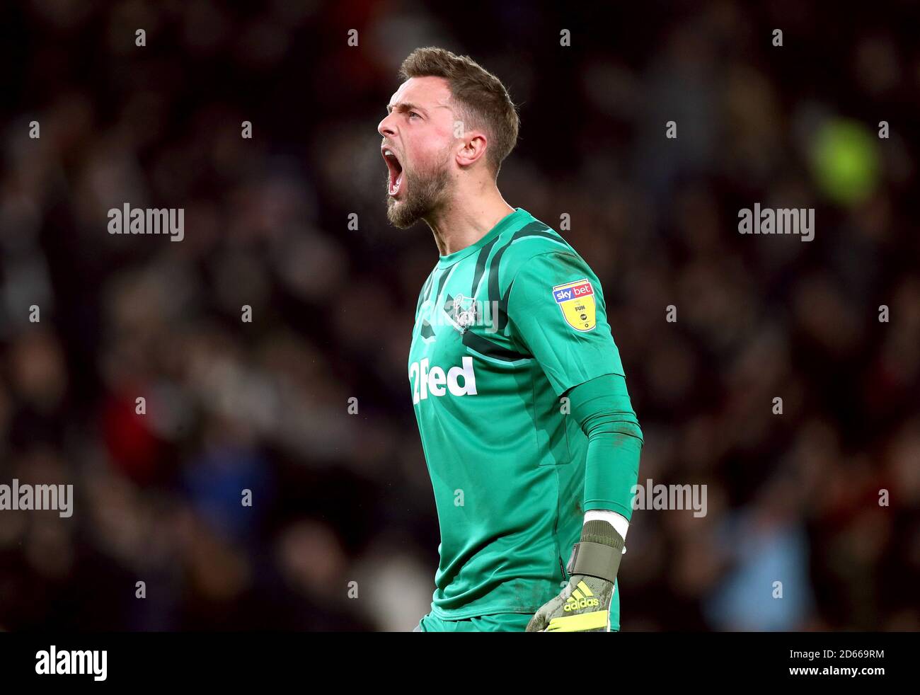 Derby County goalkeeper Ben Hamer celebrates their second goal of the ...