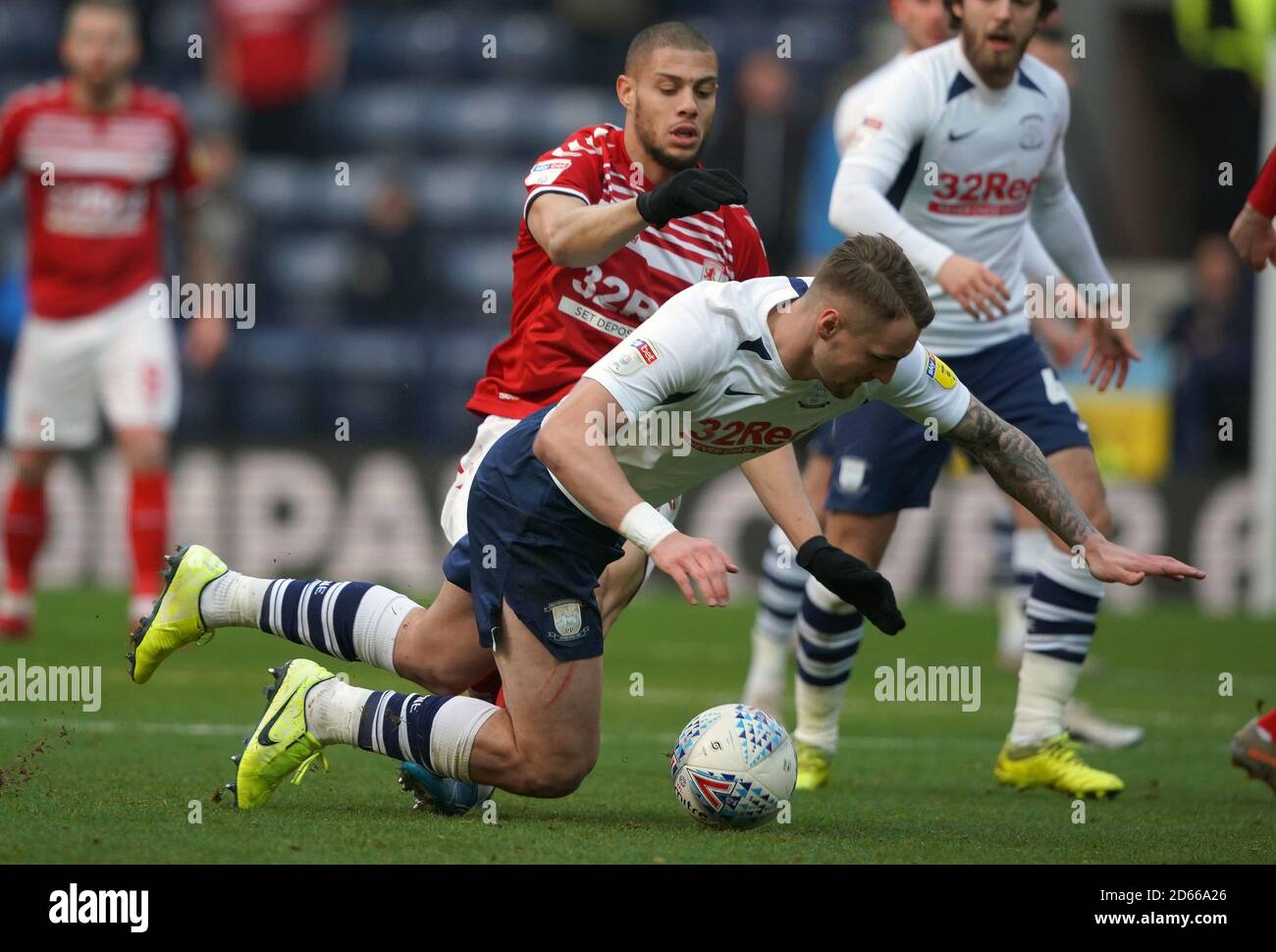 Middlesbrough's Rudy Gestede battles with Preston North End's Patrick ...