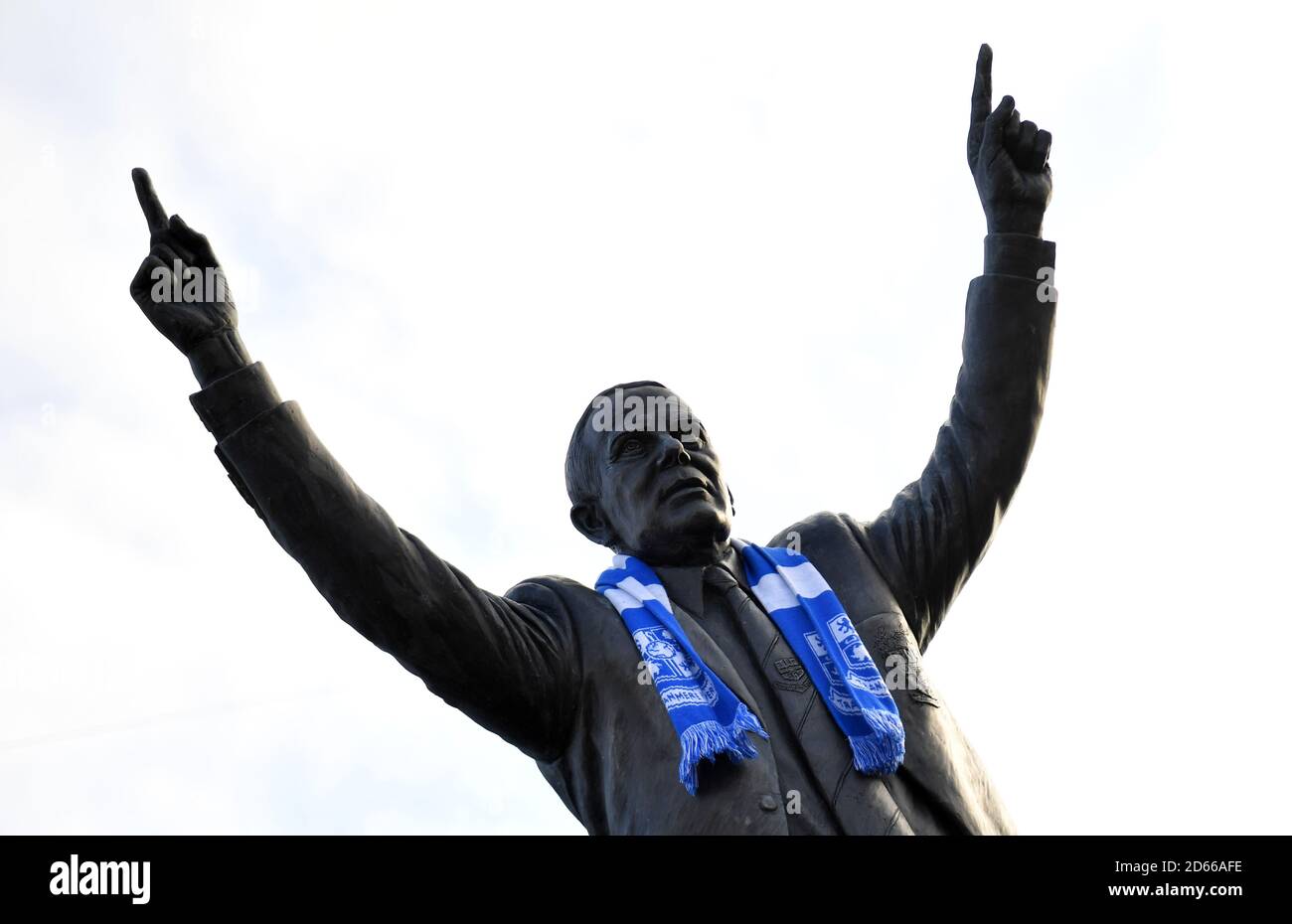A general view of the Johnny King statue outside Prenton Park Stock ...
