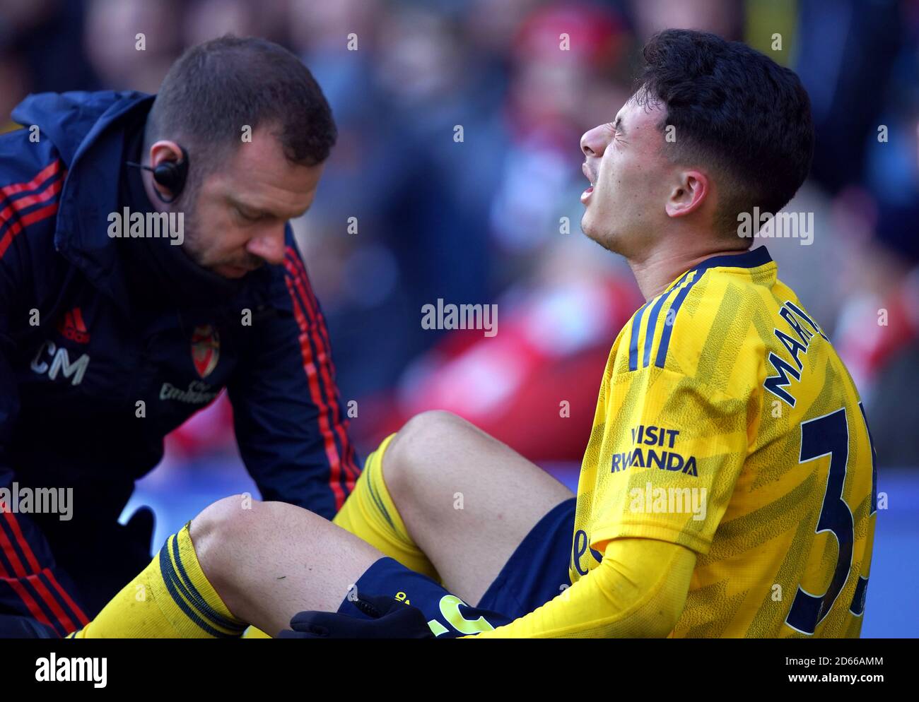 Arsenal's Gabriel Martinelli lies on the pitch injured Stock Photo - Alamy