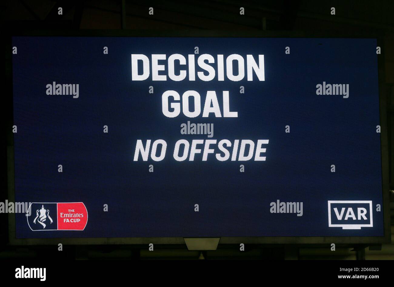 A VAR decision is displayed on the screens Stock Photo - Alamy