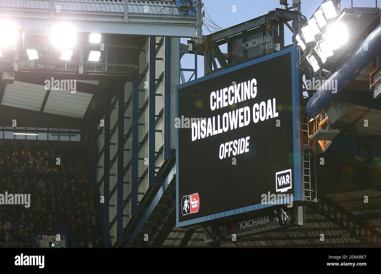 General view of the the screen during a VAR check on a disallowed goal ...