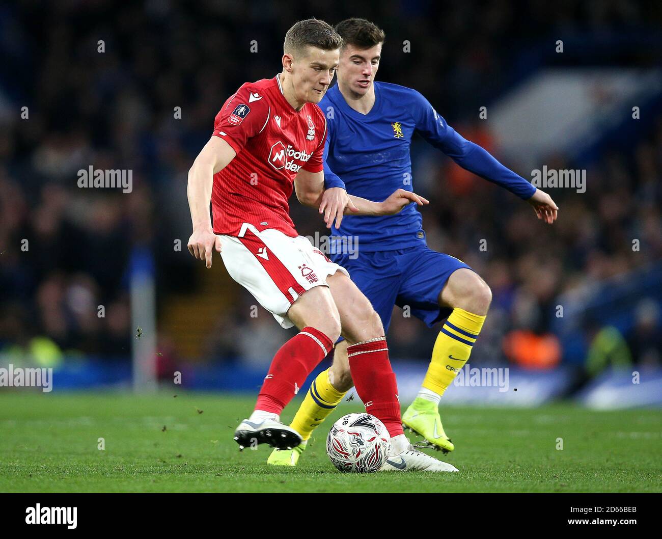 Nottingham Forest's Ryan Yates (left) and Chelsea's Mason Mount battle ...