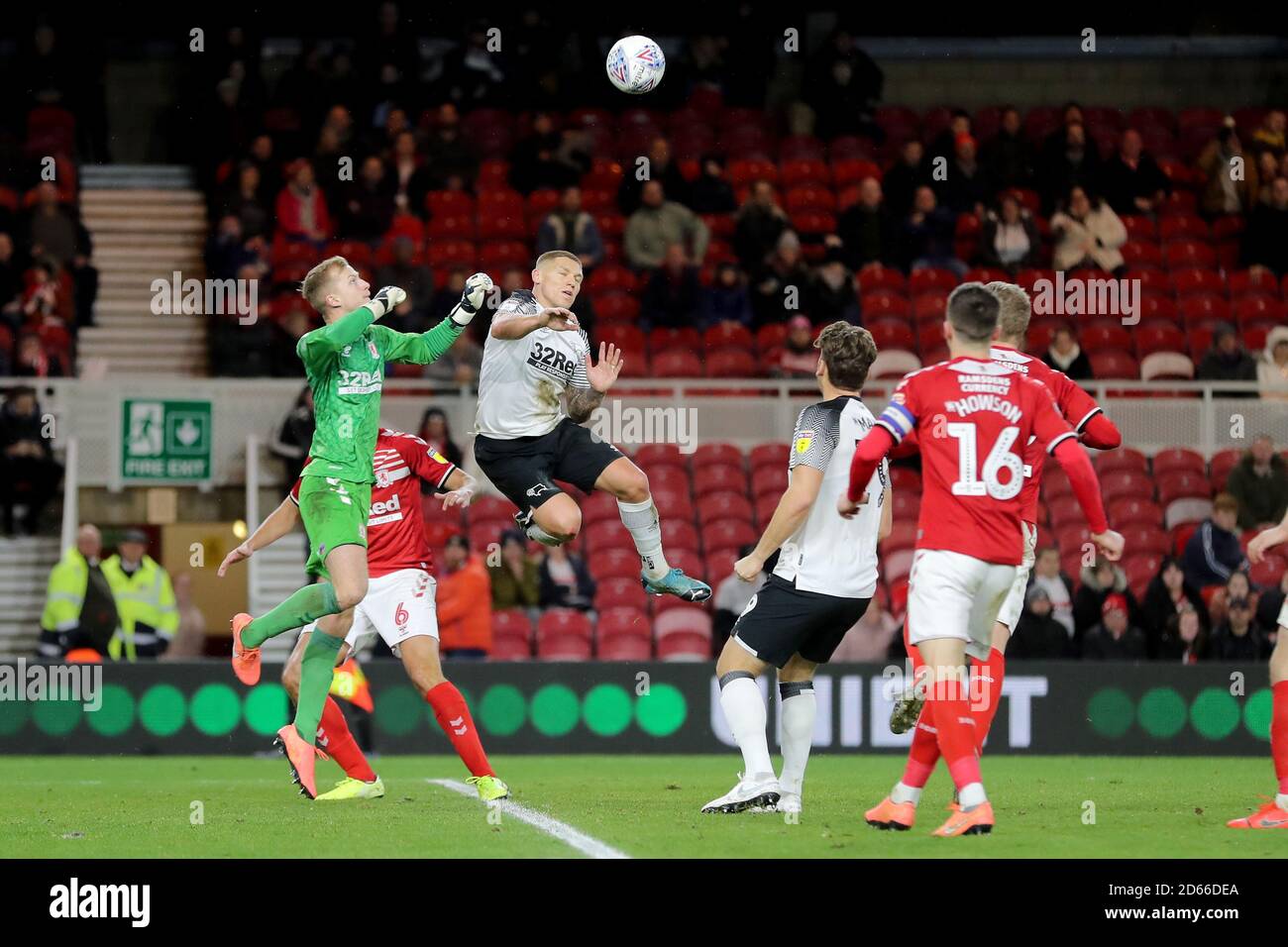Derby County's Martyn Waghorn challenges Middlesbrough goalkeeper ...