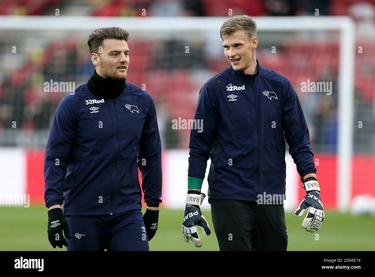 Derby County's Chris Martin (left) and Henrich Ravas before the game ...