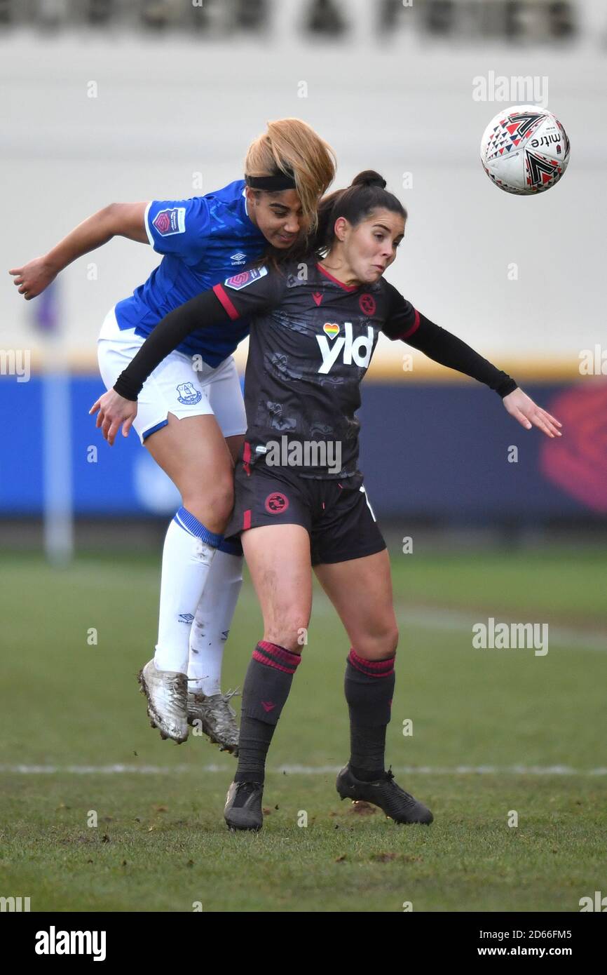 Everton's Gabrielle George and Reading'’s Brooke Chaplen compete for a ...