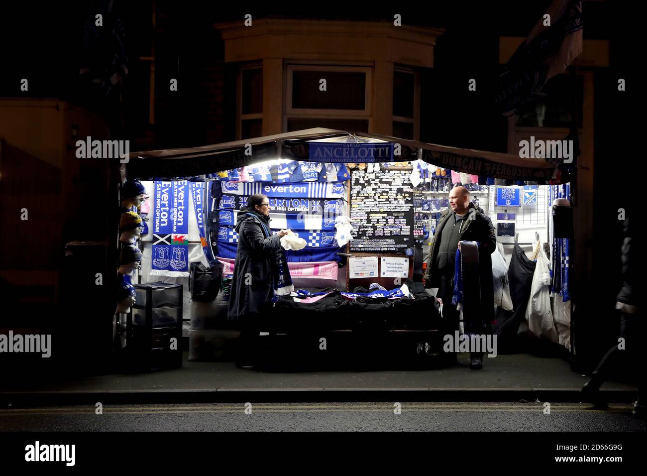 A general view of a Everton merchandise stand outside Goodison Park ...