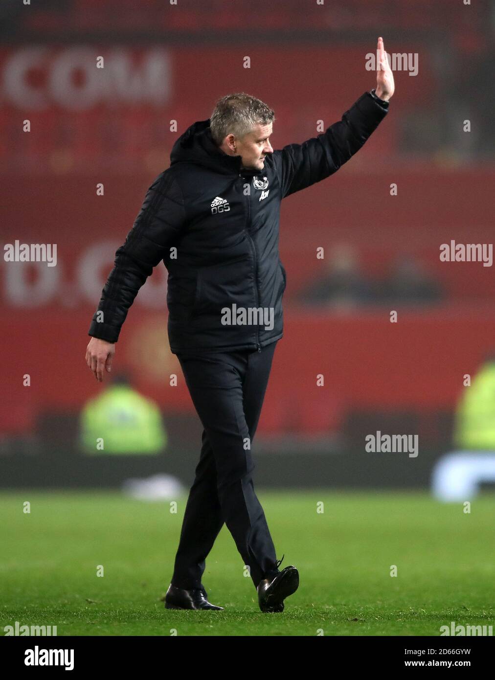 Manchester United manager Ole Gunnar Solskjaer acknowledges the fans ...