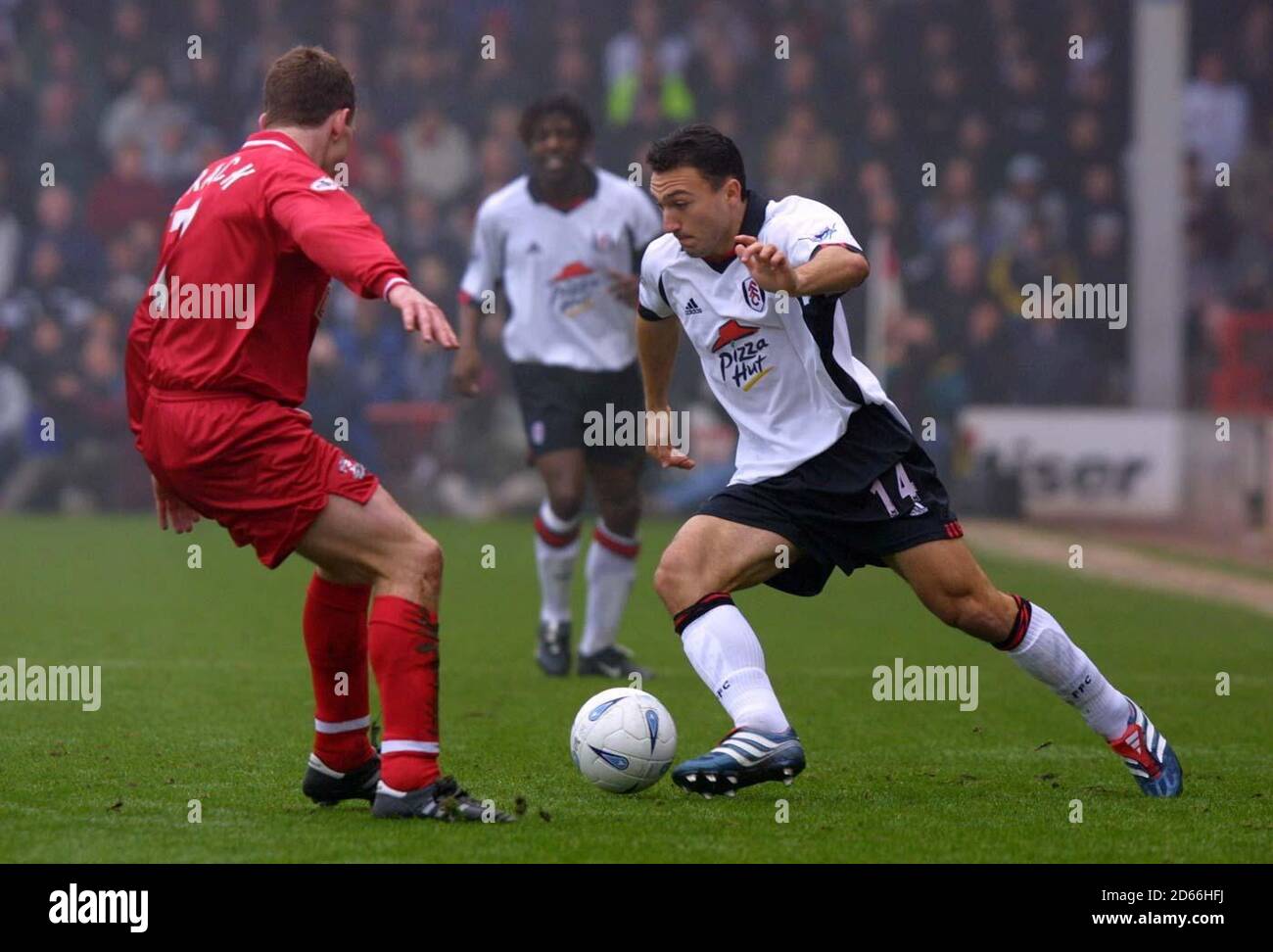 Fulham's Steed Malbranque takes on Walsall's Darren Wrack Stock Photo ...