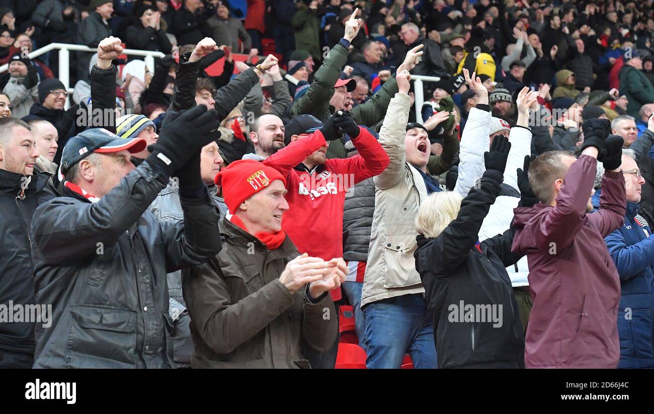 Stoke fans celebrate the win Stock Photo - Alamy