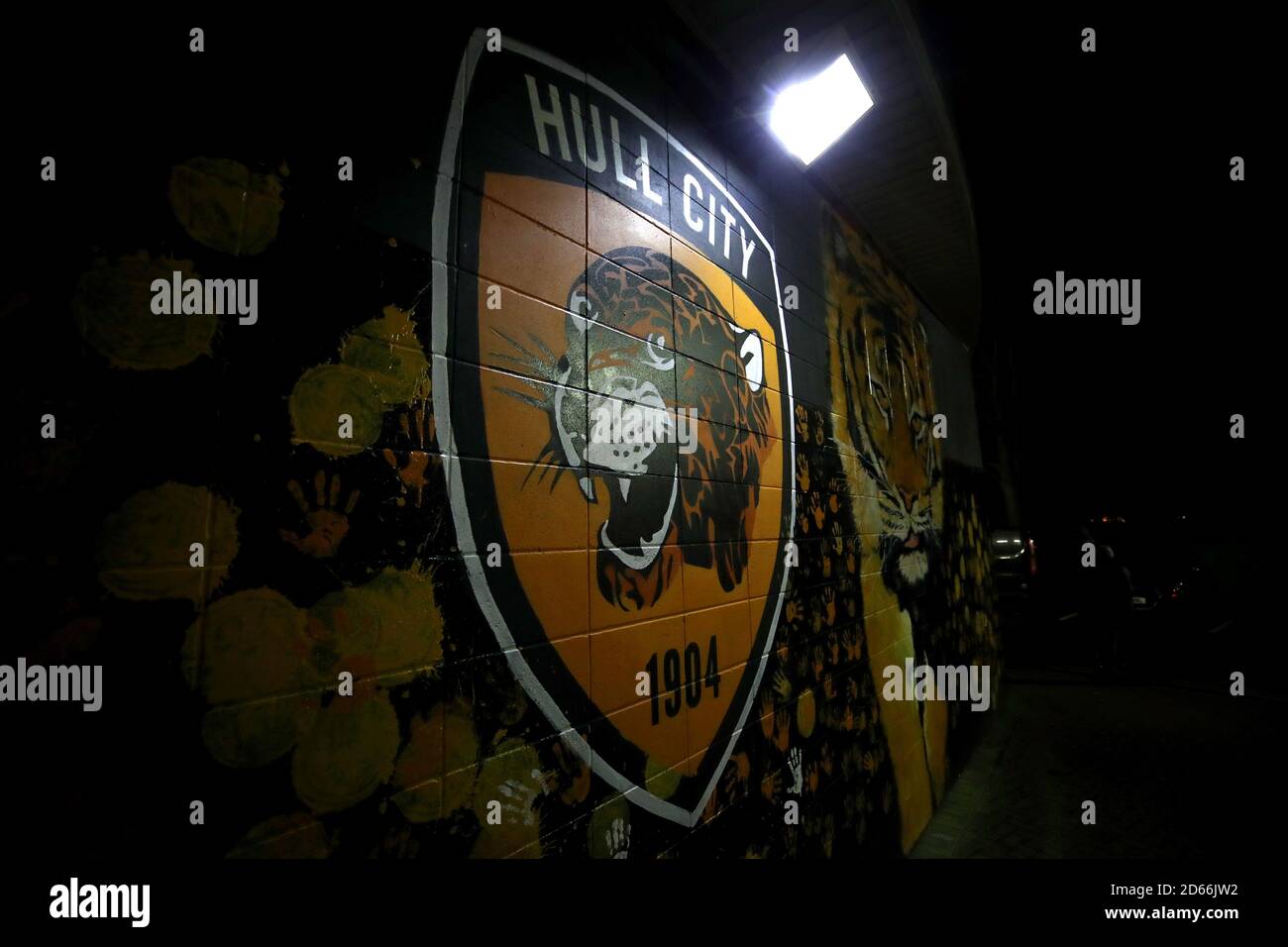 A Hull City club crest painted at the KCOM Stadium Stock Photo - Alamy