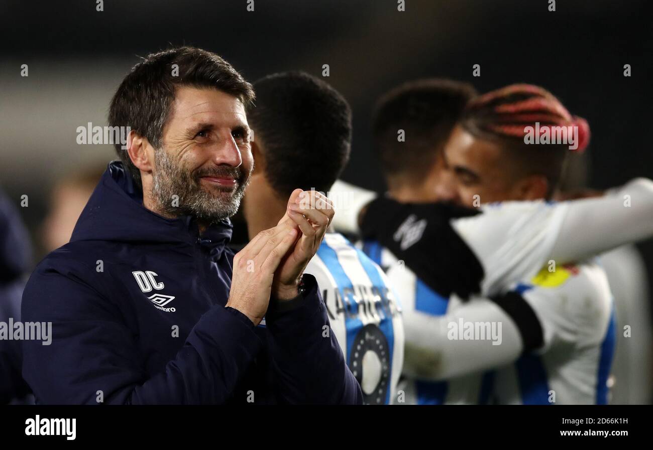 Huddersfield Town manager Danny Cowley celebrates with the fans after ...