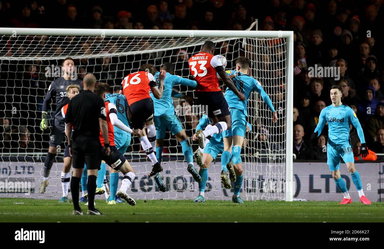Luton Townâ€™s Donervon Daniels score his sides second goal of the game ...