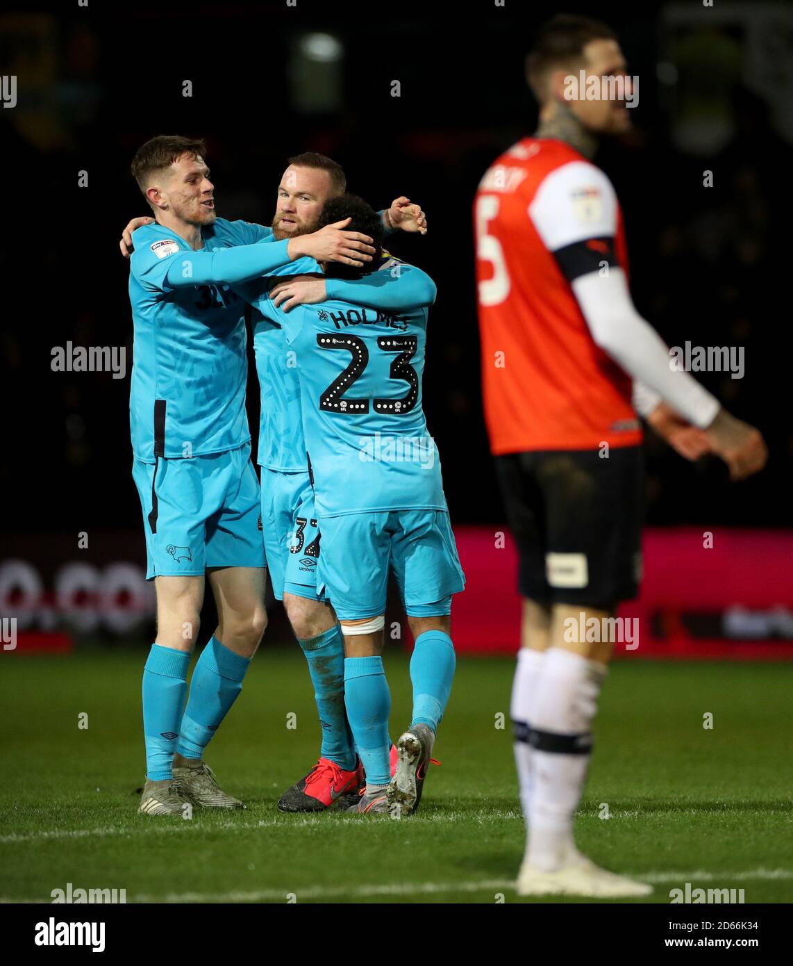 Derby County???s Wayne Rooney celebrates with his team mates after ...