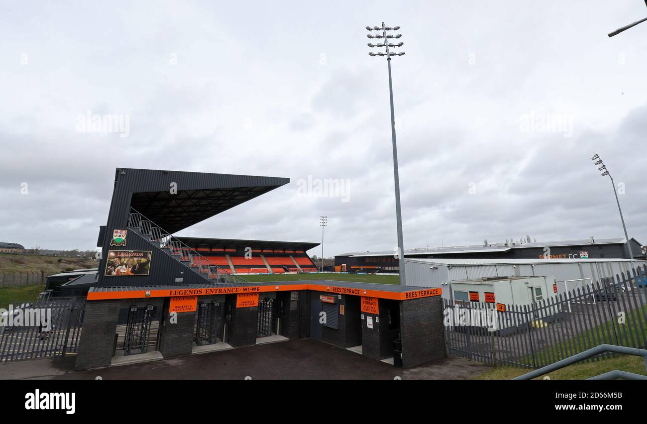 General View of The Hive Stadium after the match was cancelled due to a ...
