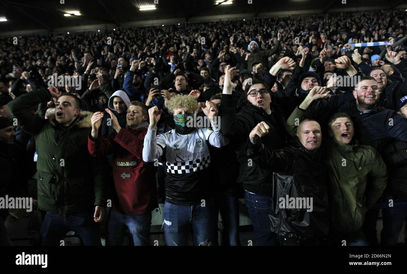Coventry City fans celebrate scoring their side's second goal of the ...